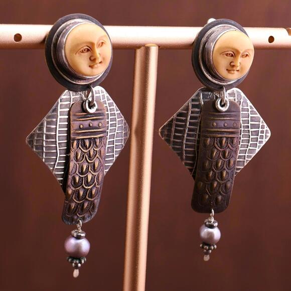 Jewelry | Vintage Tabra Artisan Moon Face Goddess Japanese Dangle Clip ...